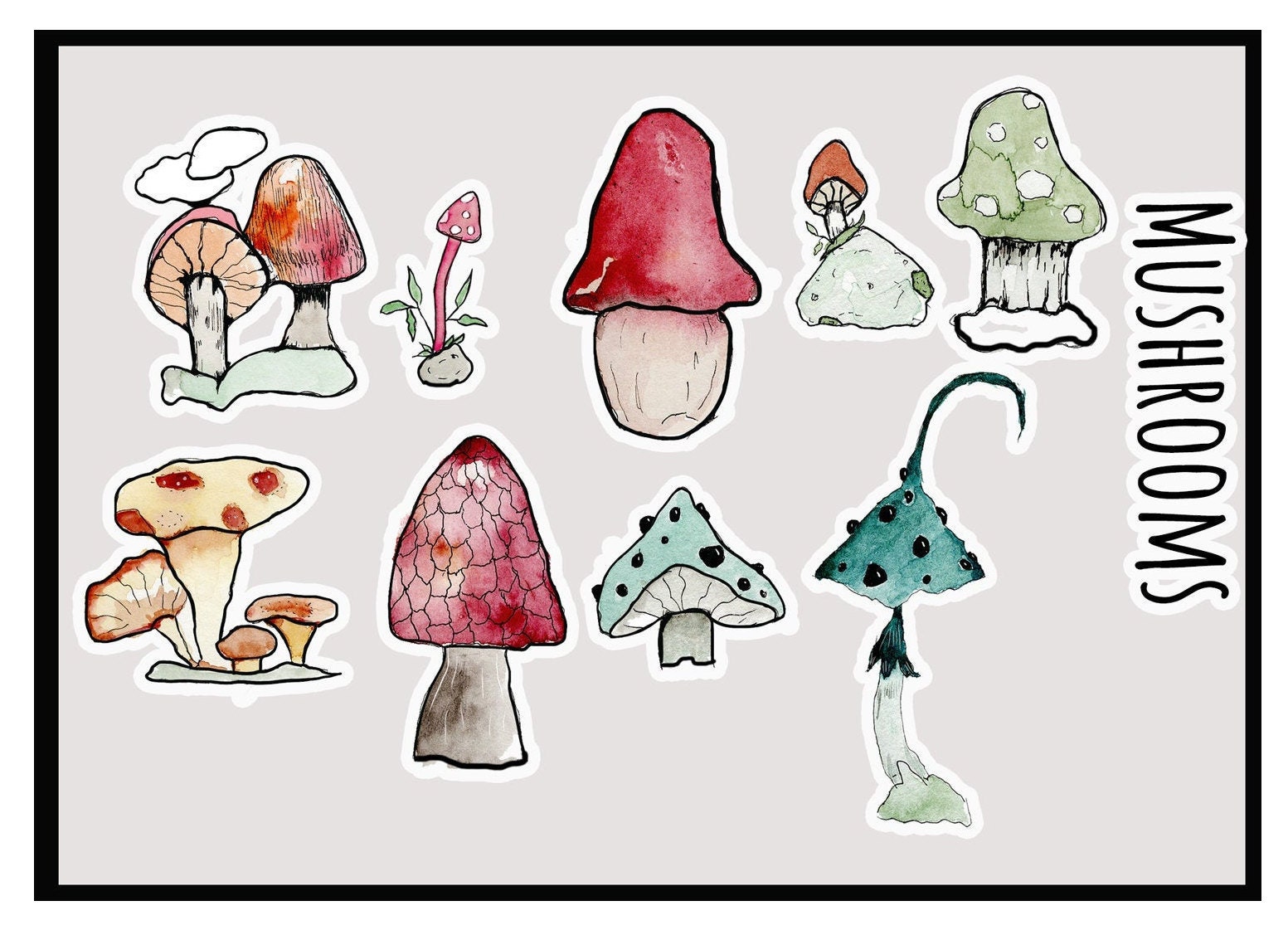 Mushroom Sticker Pack Fungus Stickers Scrapbooking | Etsy