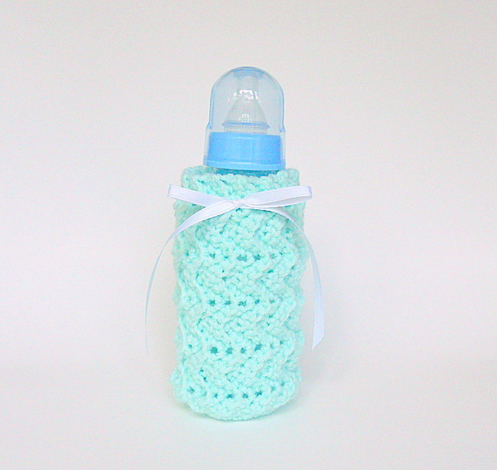 Two Pastel Green Baby Bottle Covers With White Ribbon Kozy Set 2 Light ...
