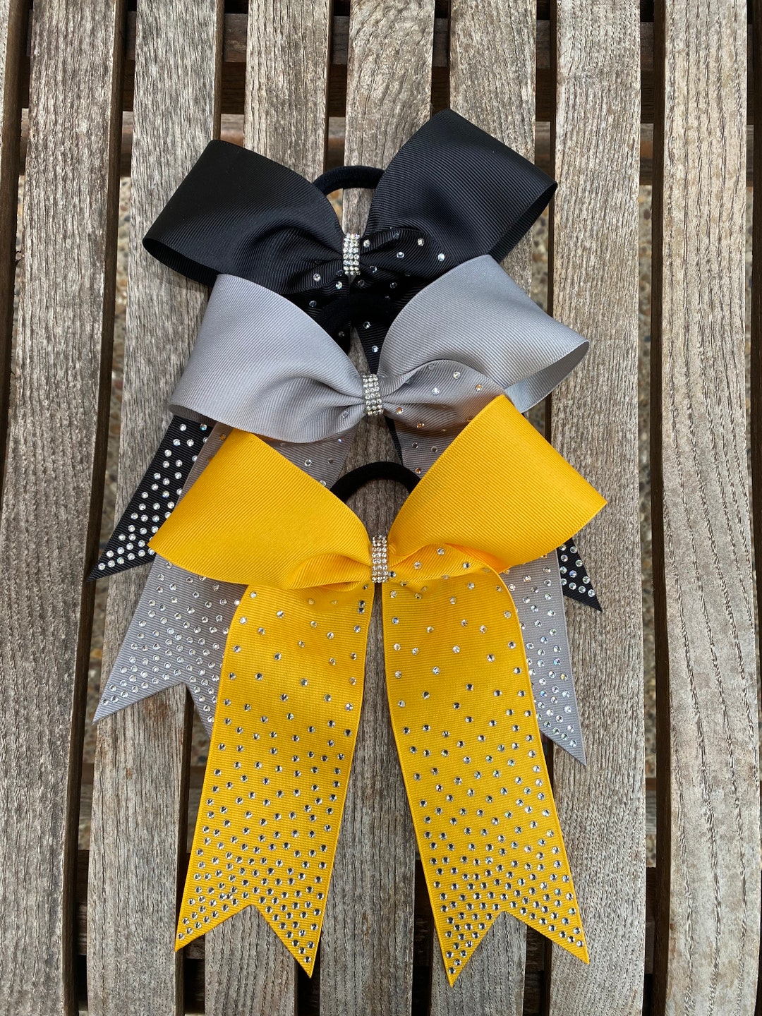 Rhinestone College Long Tails Cheer Bow Collegiate Bows - Etsy