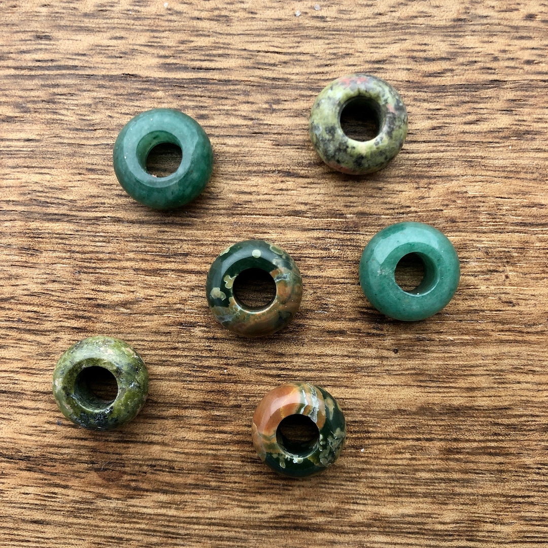 Set of 6 Green Gemstone Dreadlock Beads 6mm Hole (1/4 Inch) Dreadlock ...