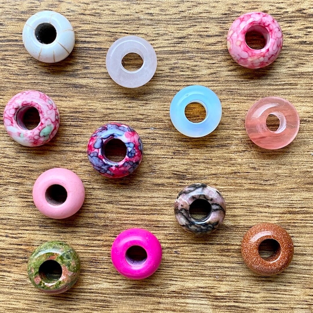 Set of 12 Pink Gemstone Dreadlock Beads - Opalite - Quartz - Unakite ...