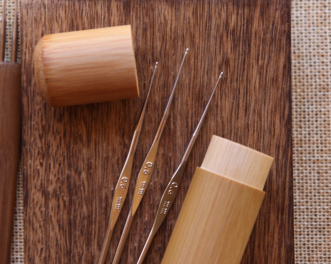 Set of 3 Steel Dreadlock Crochet Hooks in Bamboo Tube Case Dread Tool ...