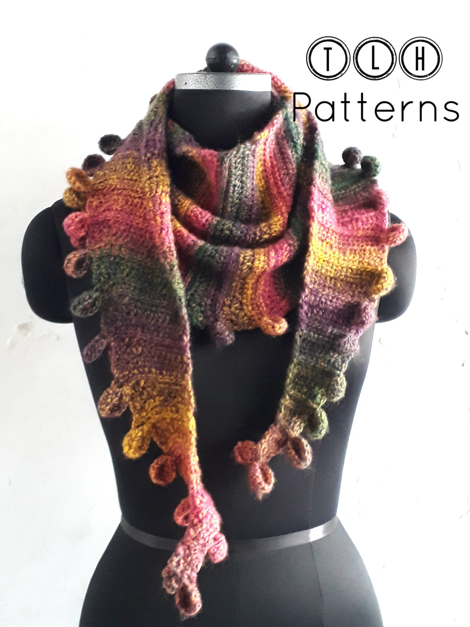Crochet Scarf Pattern, Crochet Shawl, Crescent Shaped Scarf, Crochet ...