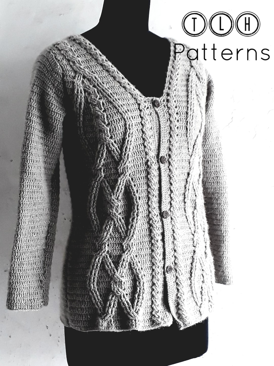 Crochet Cardigan Pattern, Crochet Womens Sweater, Cable Stitch Cardigan ...