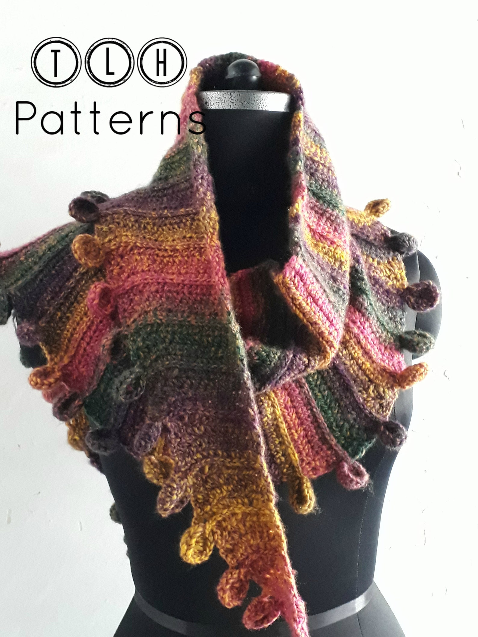 Crochet Scarf Pattern, Crochet Shawl, Crescent Shaped Scarf, Crochet ...