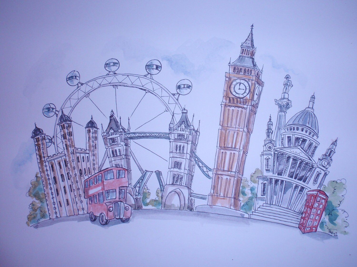 A Hand Painted Montage of London Landmarks. - Etsy