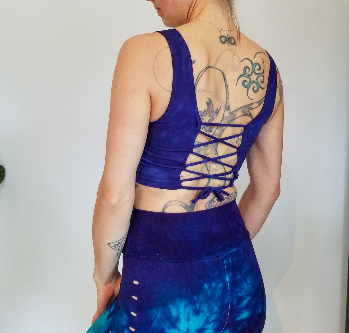Power Berry Reversible Lace up Crop Top Open Back Yoga Tank | Etsy