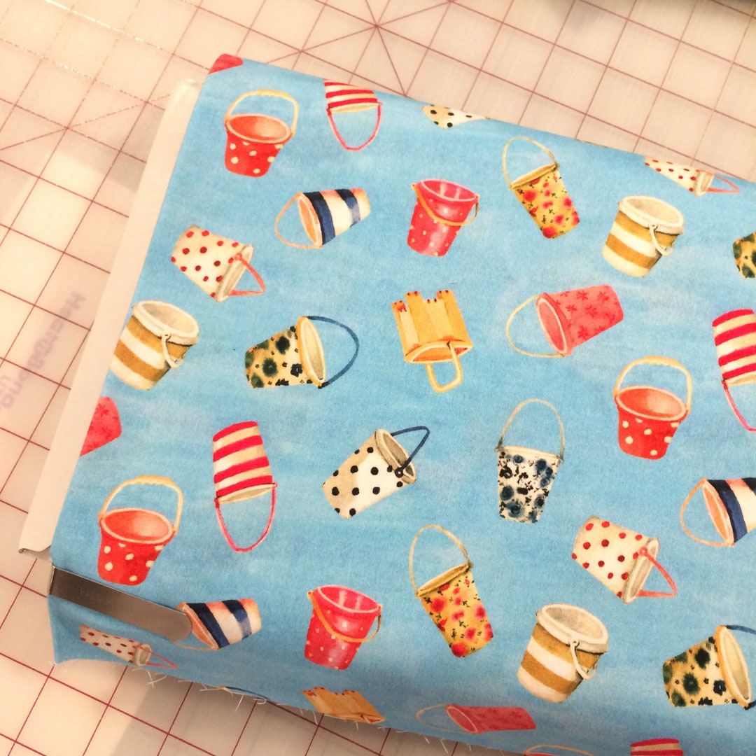 Fat Quarter Cut of Beach Buckets in Blue - Quilting Weight Cotton ...