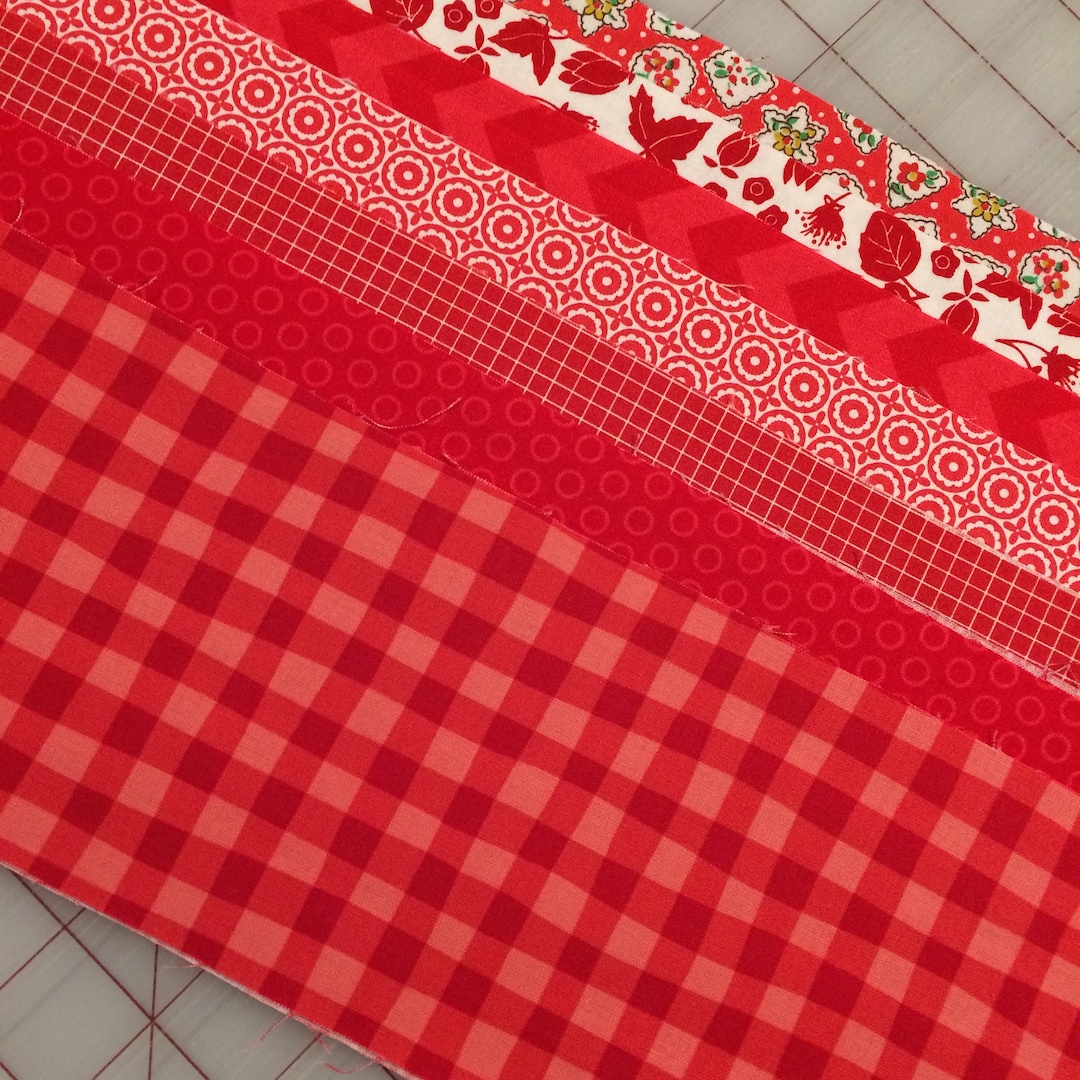 Set of 7 Red Assorted Collage Quilting Fabric Strips - 4.5" Wide X FULL ...