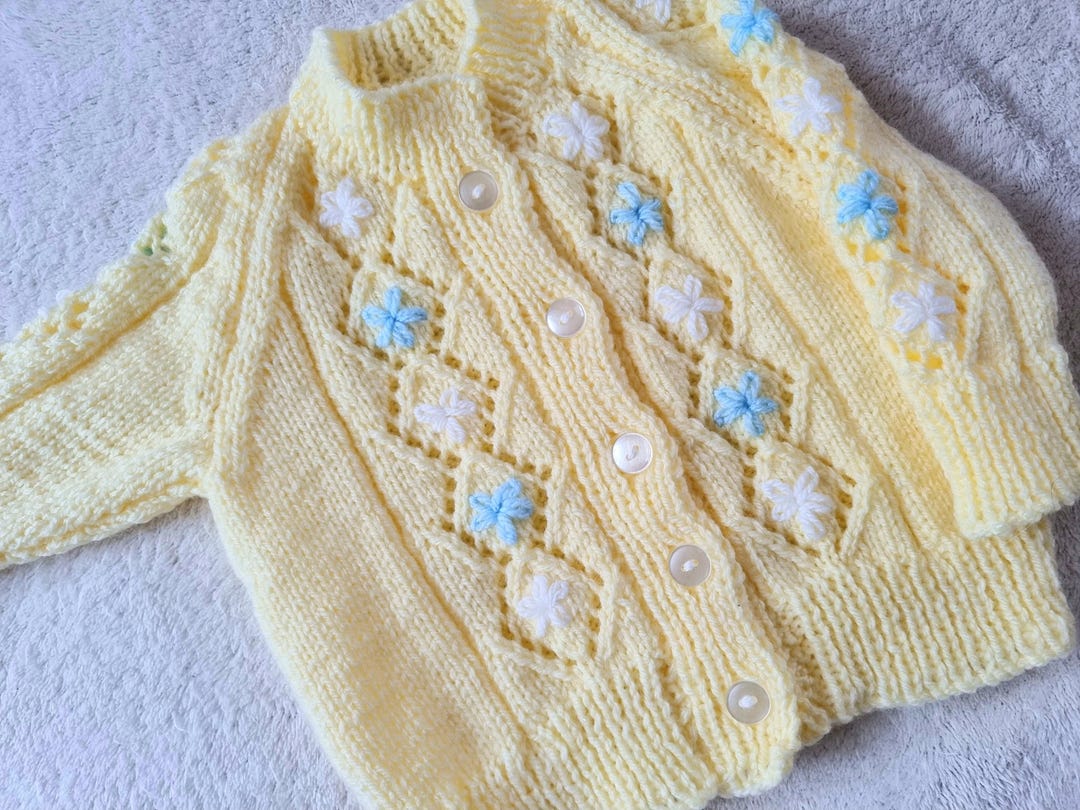 Handknit Baby Cardigan, Yellow Knitted Sweater, Springtime Cardie, 6-9 ...
