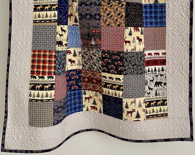 Baby Quilt Boy Patchwork Rustic Journey Collection Black, Red, Blue ...