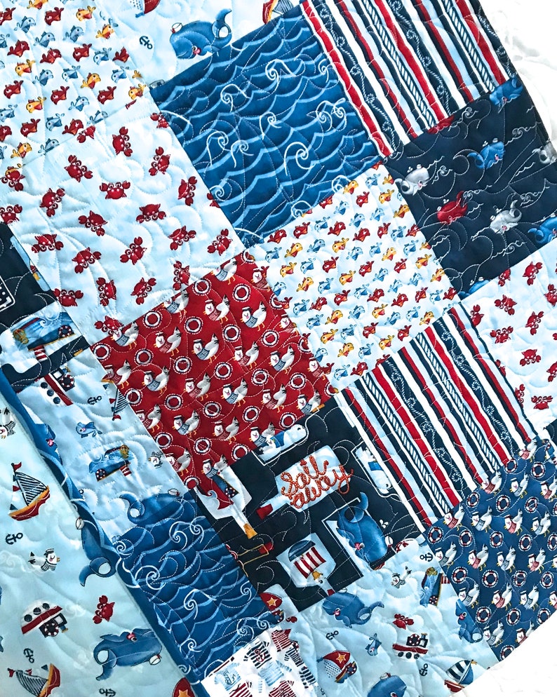 Baby Quilt Boy Patchwork A Whale of A Time Collection Nautical - Etsy