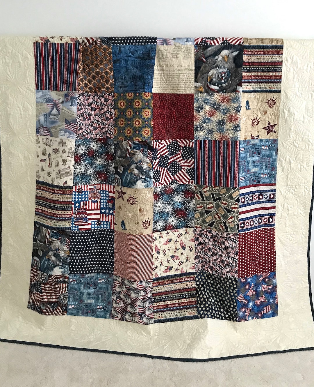 Patriotic Patchwork Quilt Featuring American Eagles Flags Fireworks ...