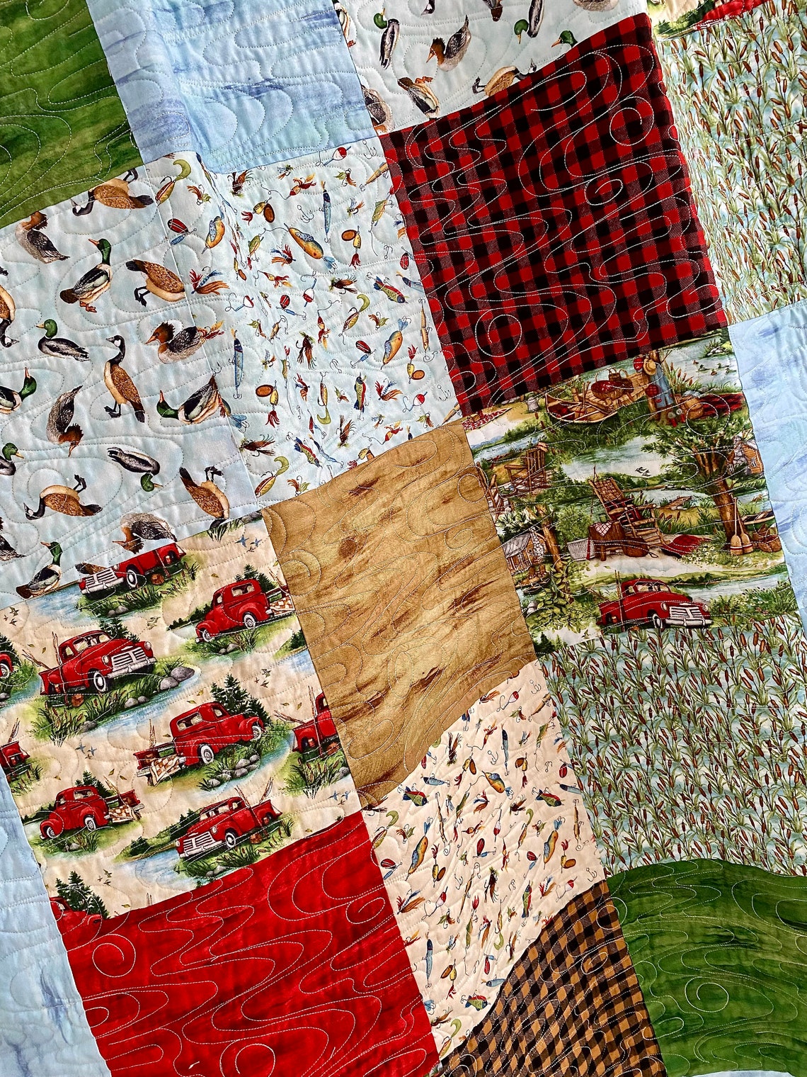 Patchwork Quilt With Designer Fabric Down by the Lake - Etsy