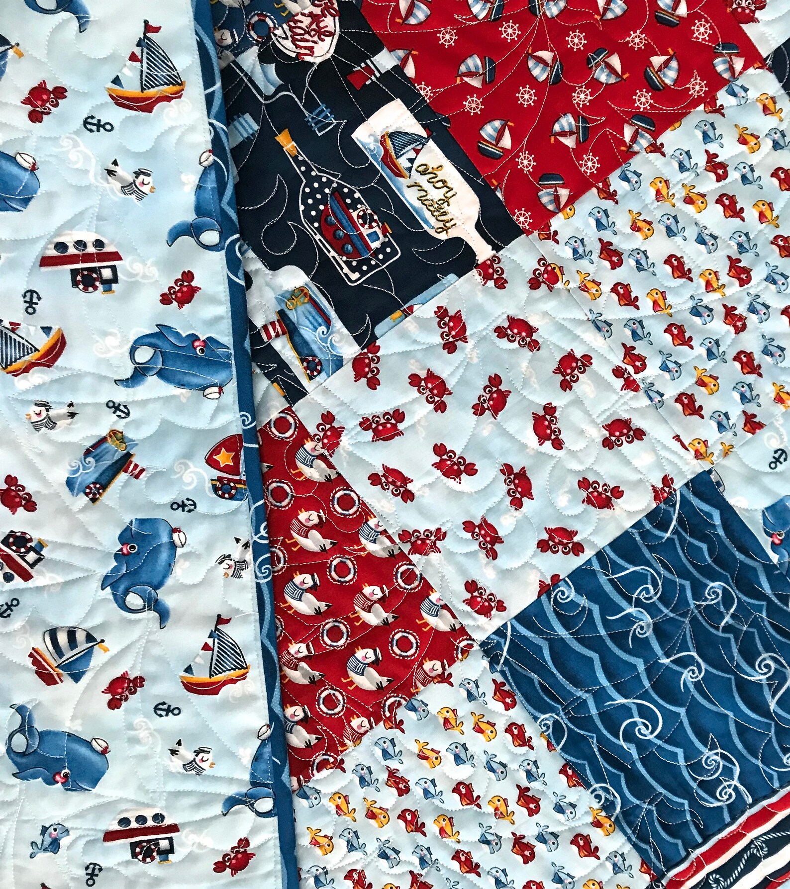 Baby Quilt Boy Patchwork A Whale of A Time Collection Nautical - Etsy