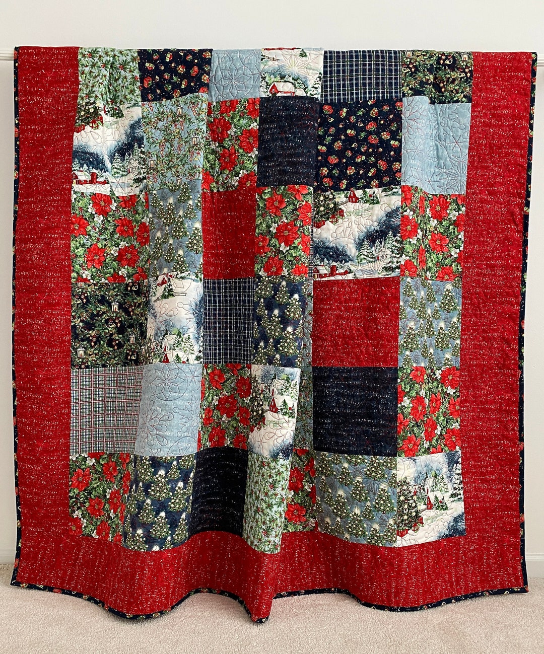 Christmas Patchwork Holiday Quilt Winter Hollow Collection Red Green ...
