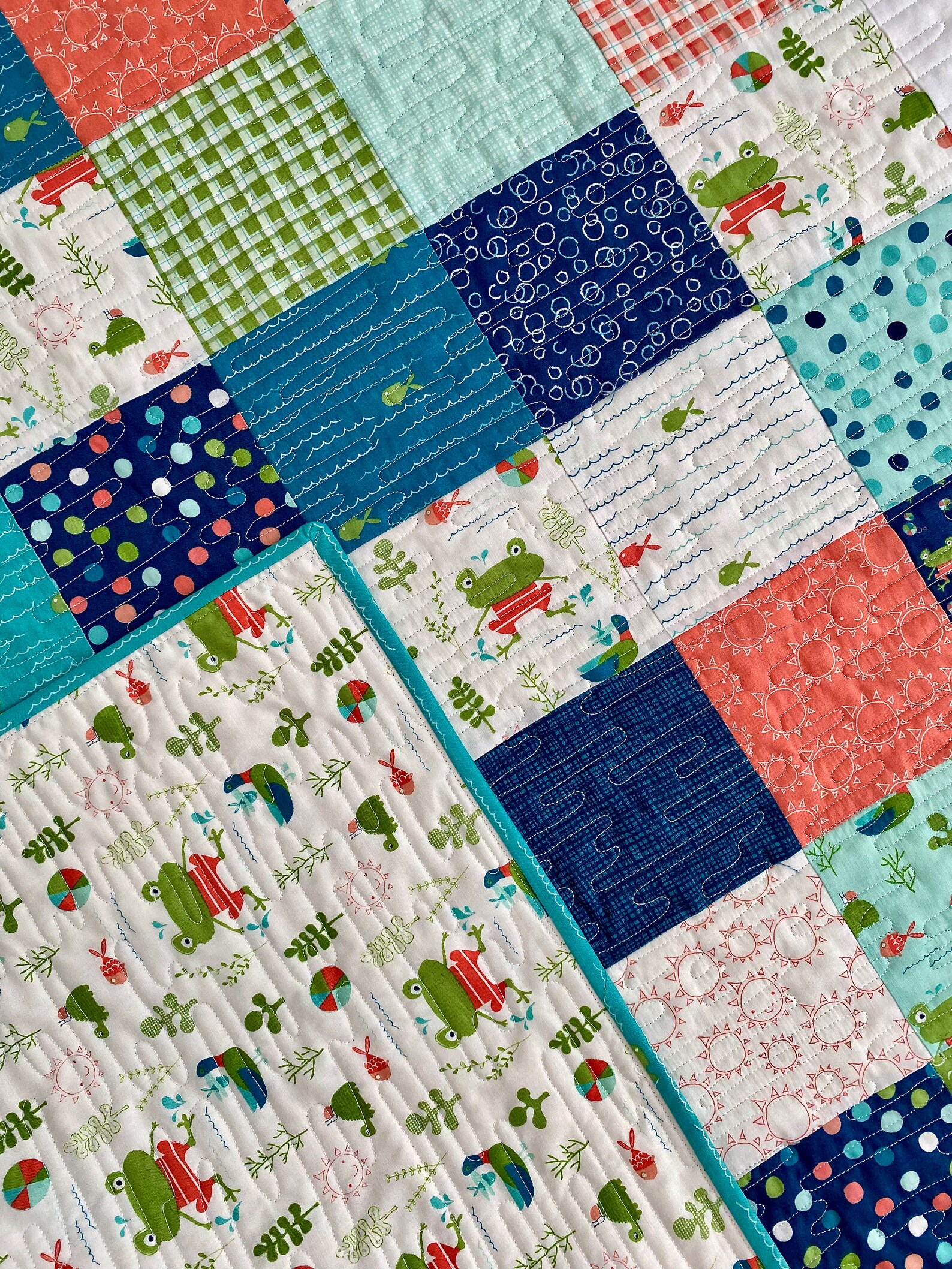 Baby Quilt Boy Patchwork Ready Set Splash Aqua Blue White - Etsy