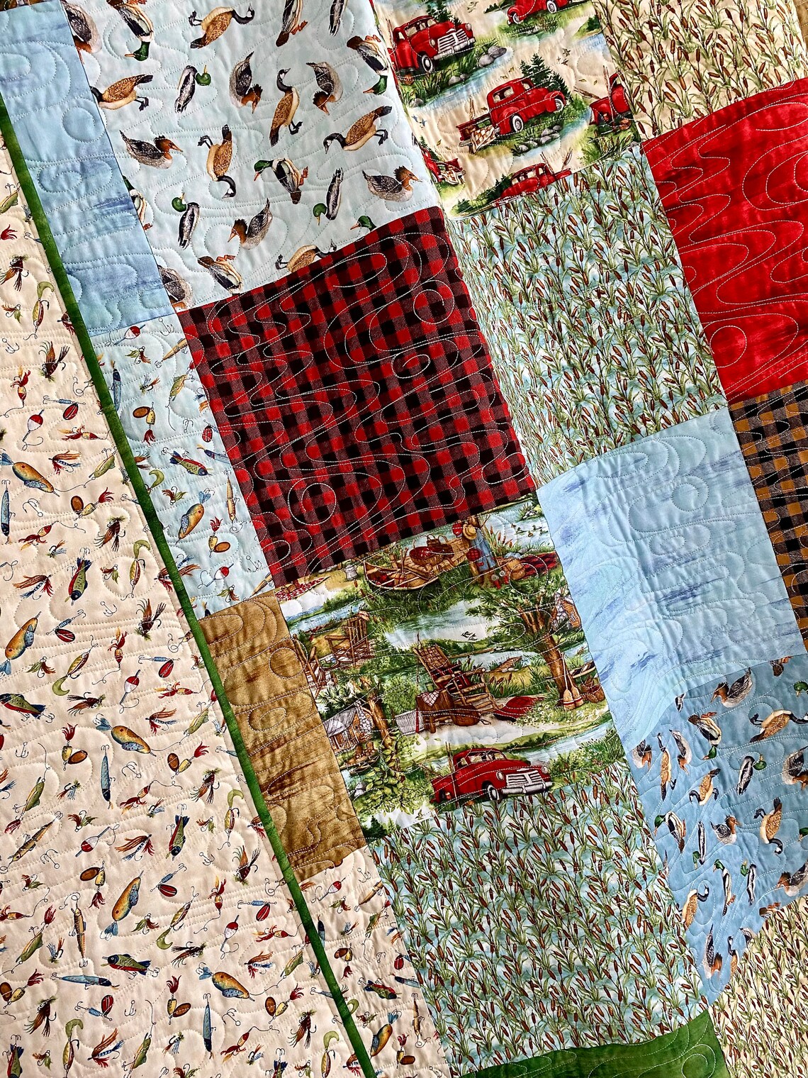 Patchwork Quilt With Designer Fabric Down by the Lake - Etsy