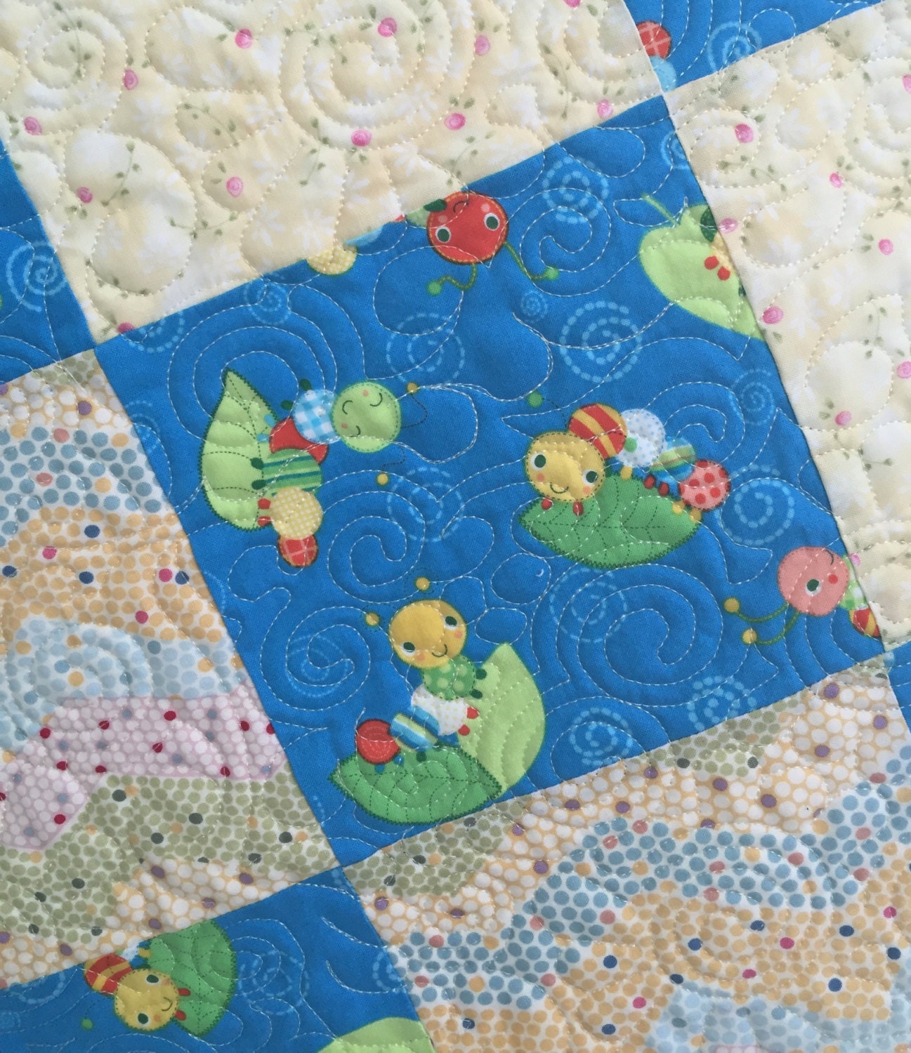 Modern Patchwork Baby Girl Quilt Whimsical Bugs Blue Green - Etsy