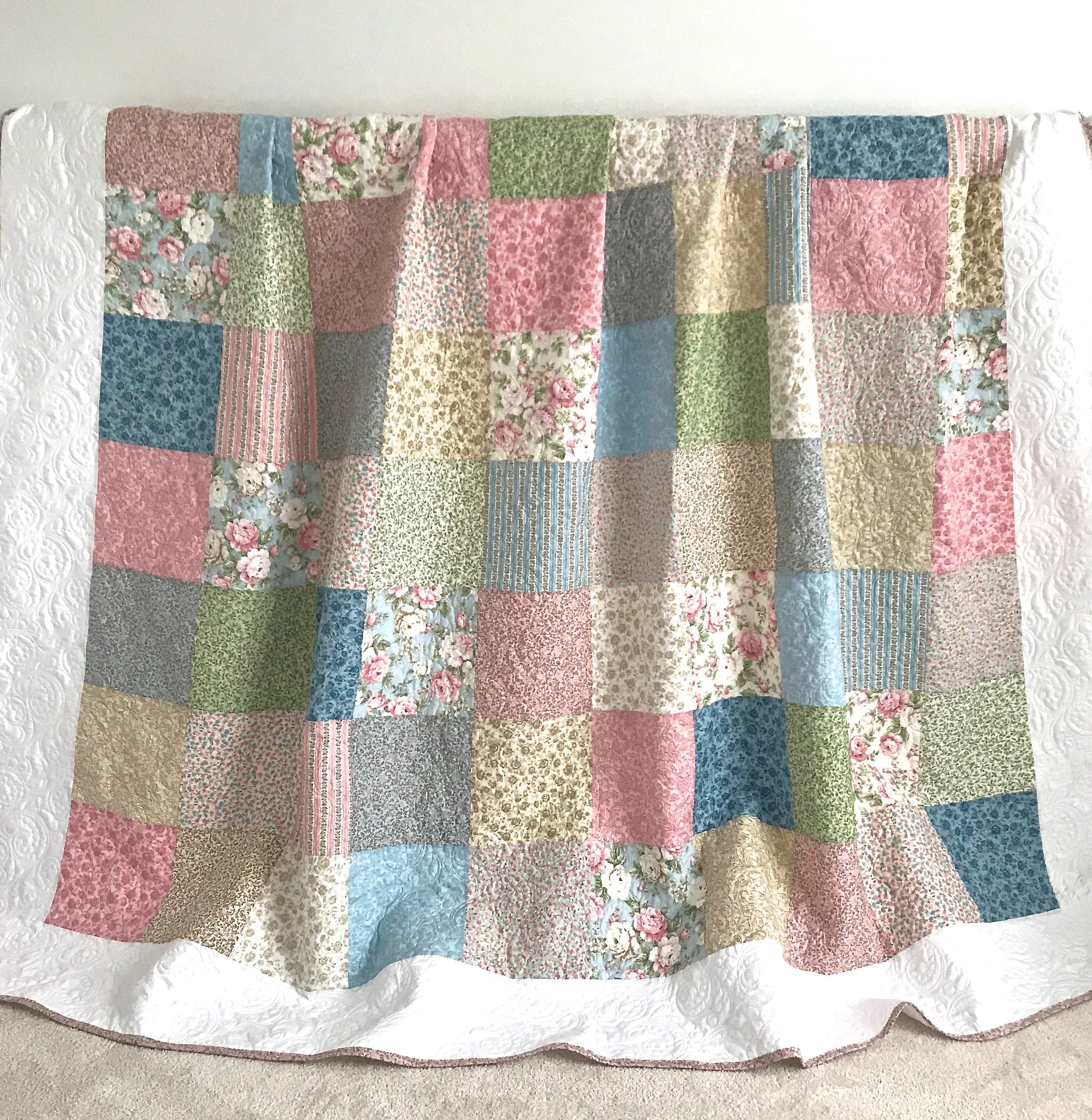 King Patchwork Quilt With Floral Fabrics Shades of Pink Green - Etsy Canada