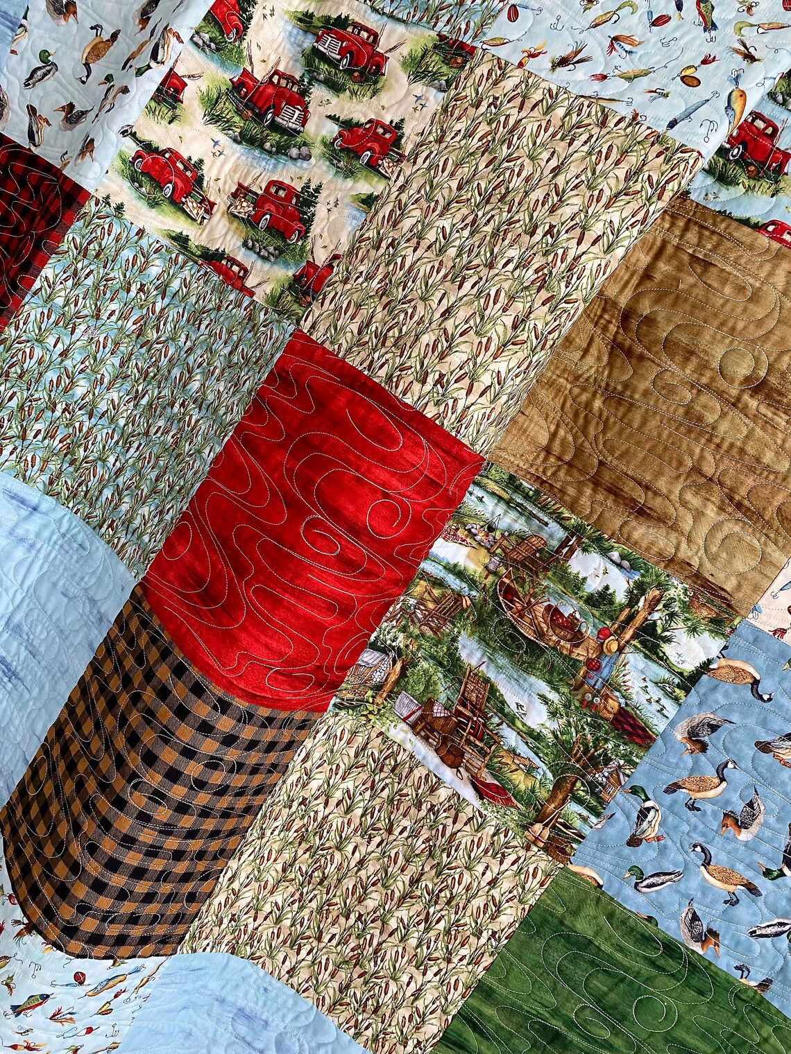 Patchwork Quilt With Designer Fabric Down by the Lake - Etsy