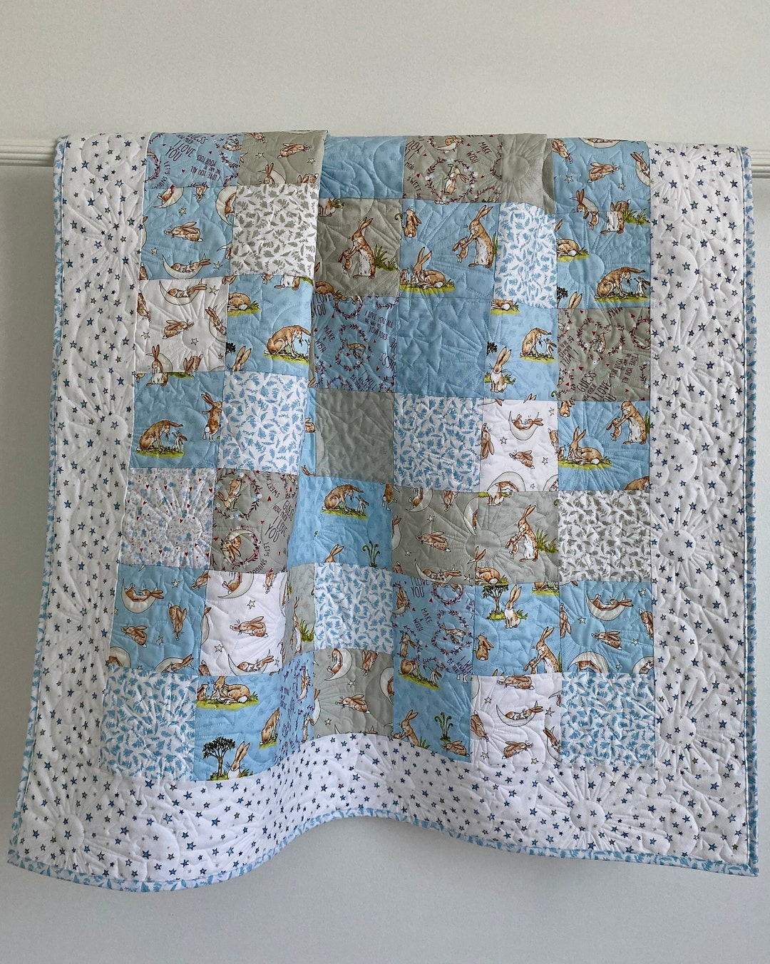 Patchwork Baby Boy Quilt Modern Patchwork Blue Grey White Baby Quilt ...