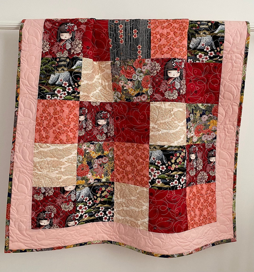 Baby Girl Patchwork Quilt Featuring Asian Prints, Patchwork Girl Quilt ...