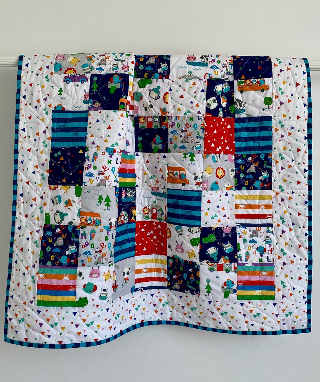 Patchwork Baby Boy Quilt Let's Play Collection Red Green - Etsy