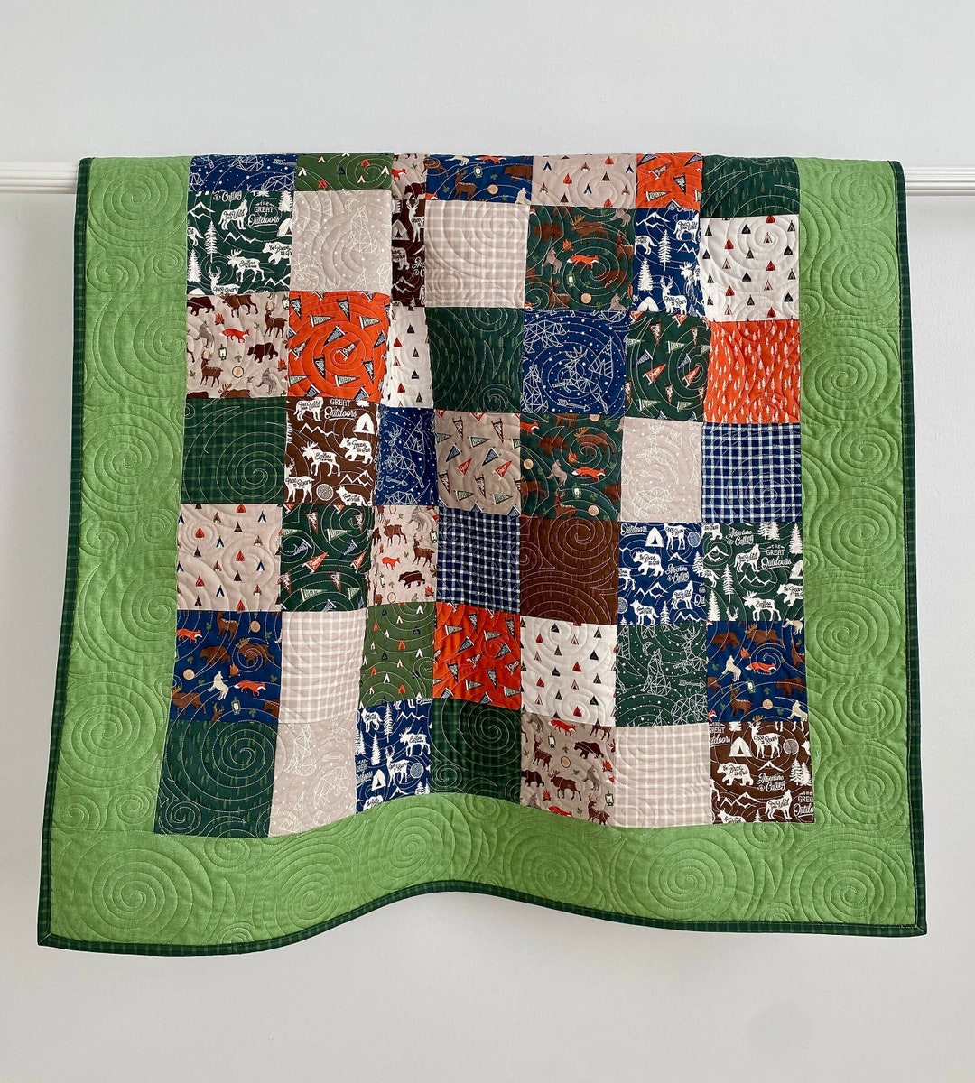 Baby Quilt Boy Patchwork Adventure is Calling Collection Keepsake Quilt ...