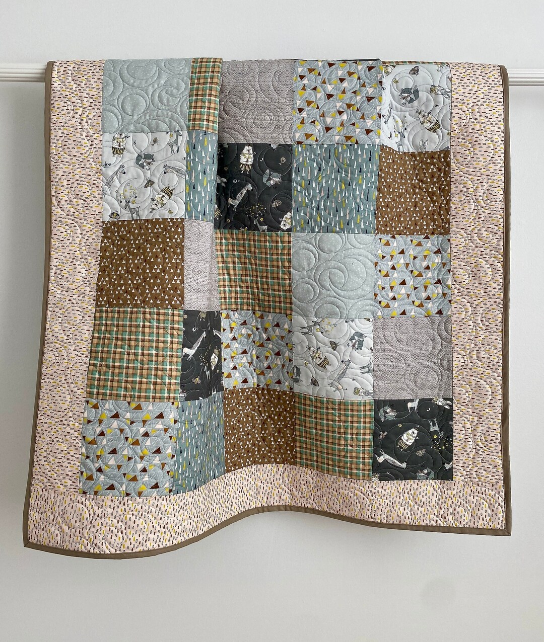 Baby Boy Patchwork Quilt Featuring Whimsicals Collection Grey Brown ...