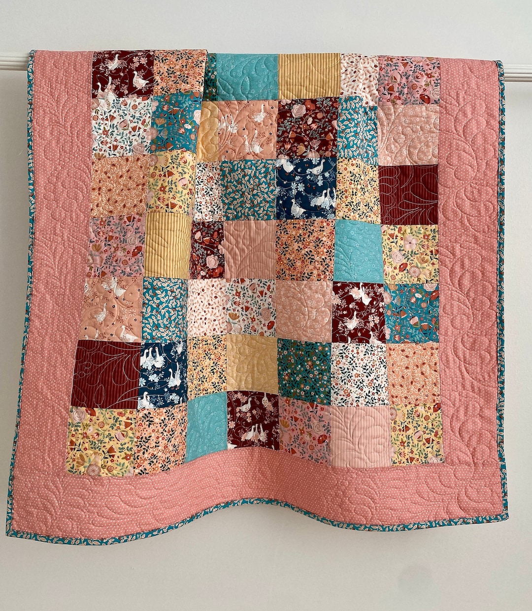 Modern Patchwork Baby Girl Quilt Goose Creek Gardens Collection, Modern ...