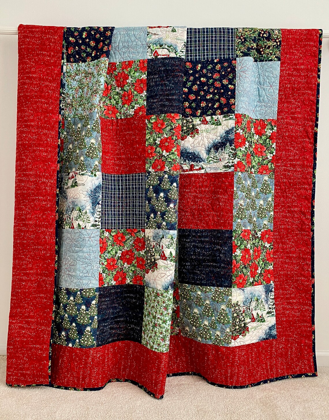 Christmas Patchwork Holiday Quilt Winter Hollow Collection Red - Etsy