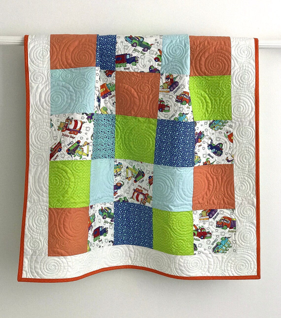 Baby Quilt Boy Patchwork RJR Fabrics Monster Trucks Blue Green - Etsy