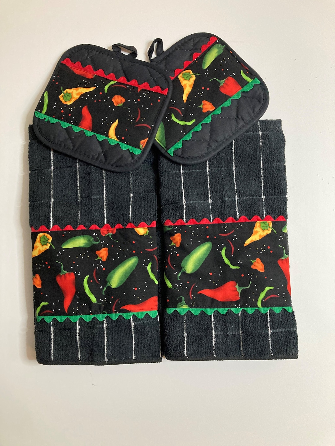Kitchen Towels Black With Chili Peppers - Etsy