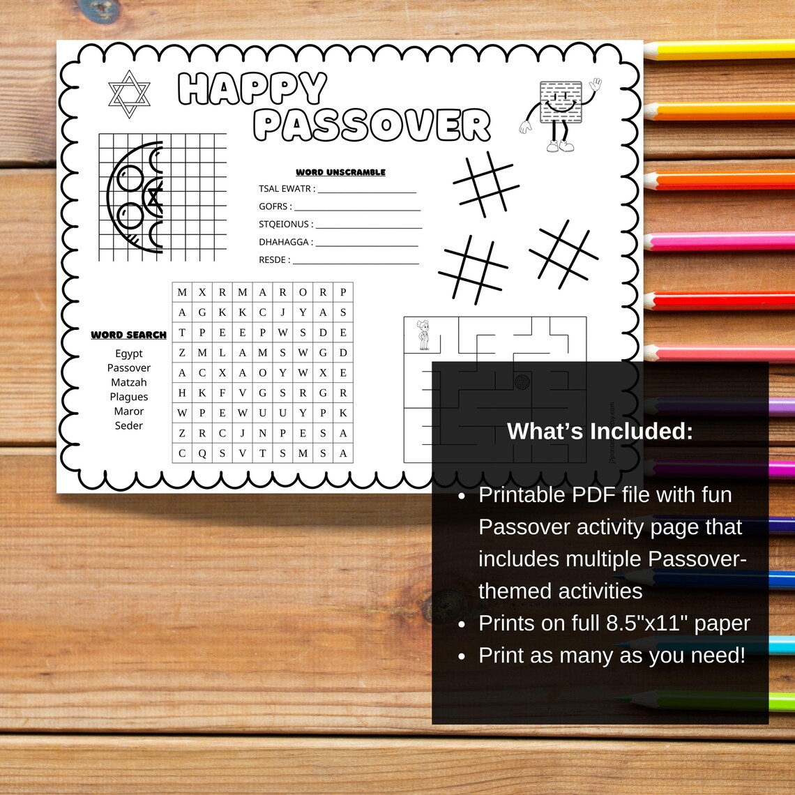 Passover Activity Placemat for Kids | Pesach Games & Entertainment ...