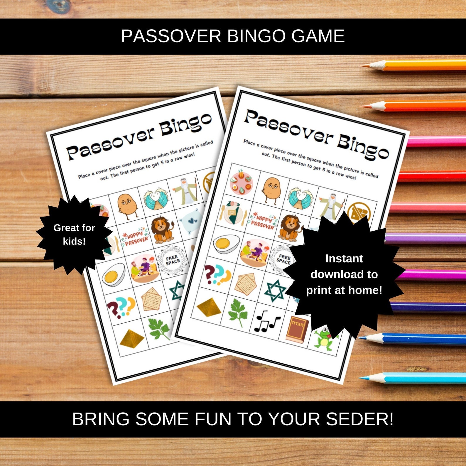 Passover Bingo for Kids | Seder Fun & Games | 20 Unique Cards | Instant ...