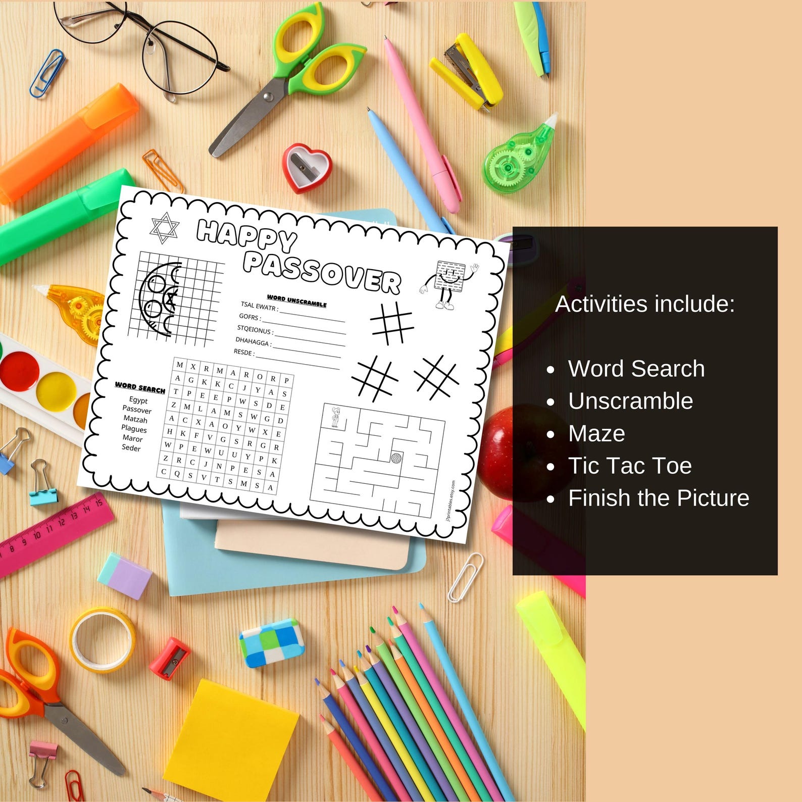Passover Activity Placemat for Kids | Pesach Games & Entertainment ...