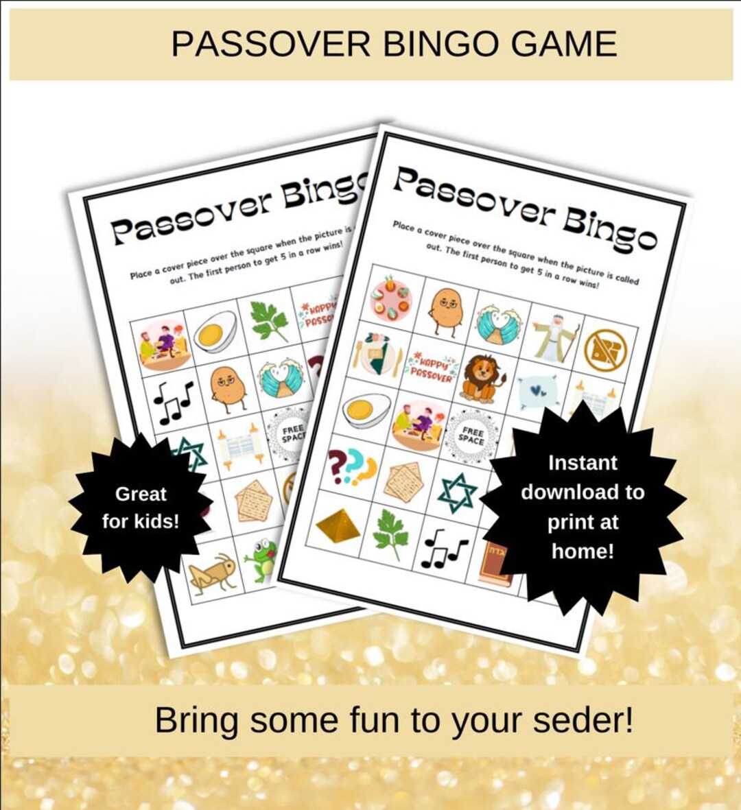 Passover Bingo for Kids Seder Fun 20 Unique Cards Instant Digital ...