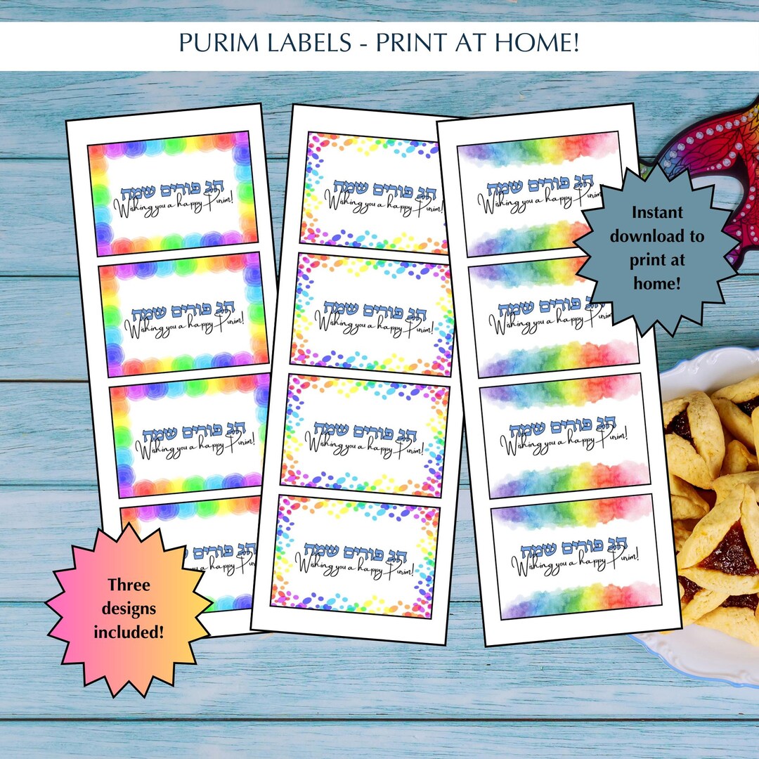 Printable Colorful Purim Labels for Mishloach Manot Instant Download ...