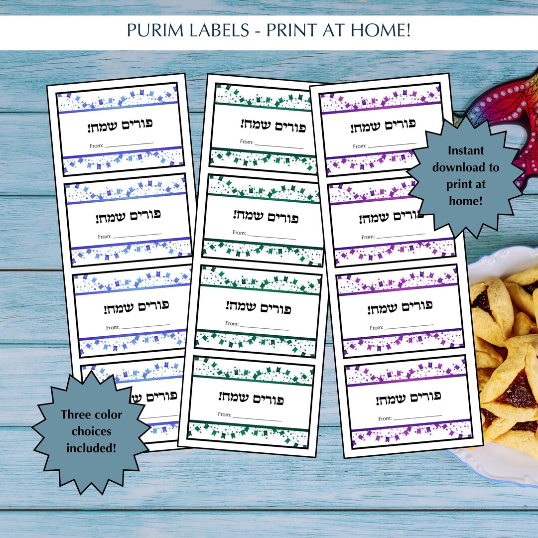 Printable Purim Labels for Mishloach Manot Instant Download Purim Gift ...