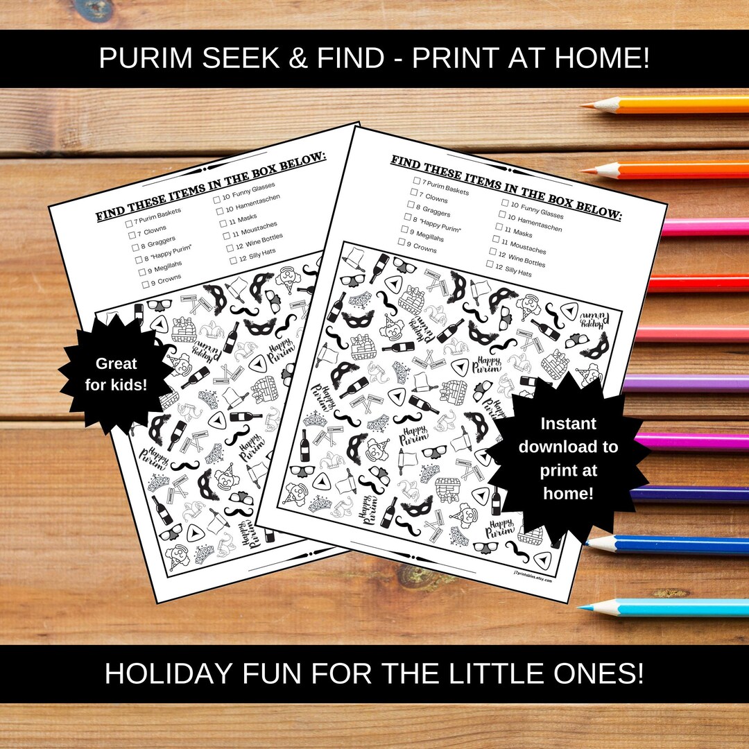 Purim Seek & Find Activity for Kids | Purim Games | Instant Digital ...