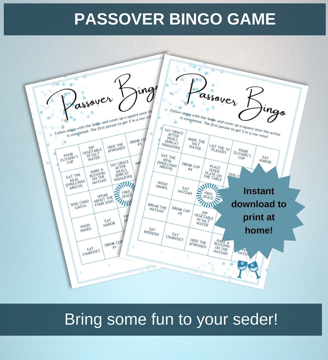 Passover Bingo | Seder Fun | 20 Unique Cards | Instant Digital Download ...