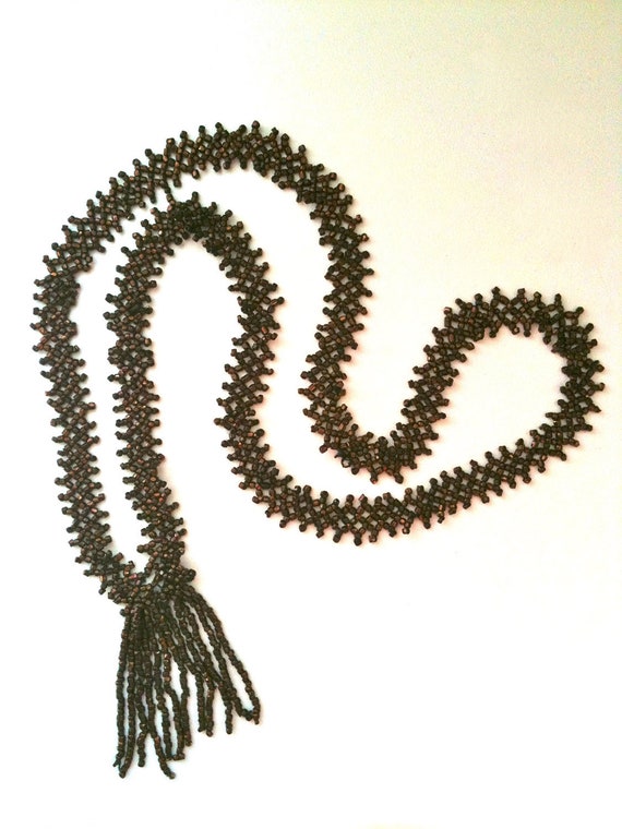 Vintage Art Deco Woven Beaded Flapper Necklace Sautoi… - Gem