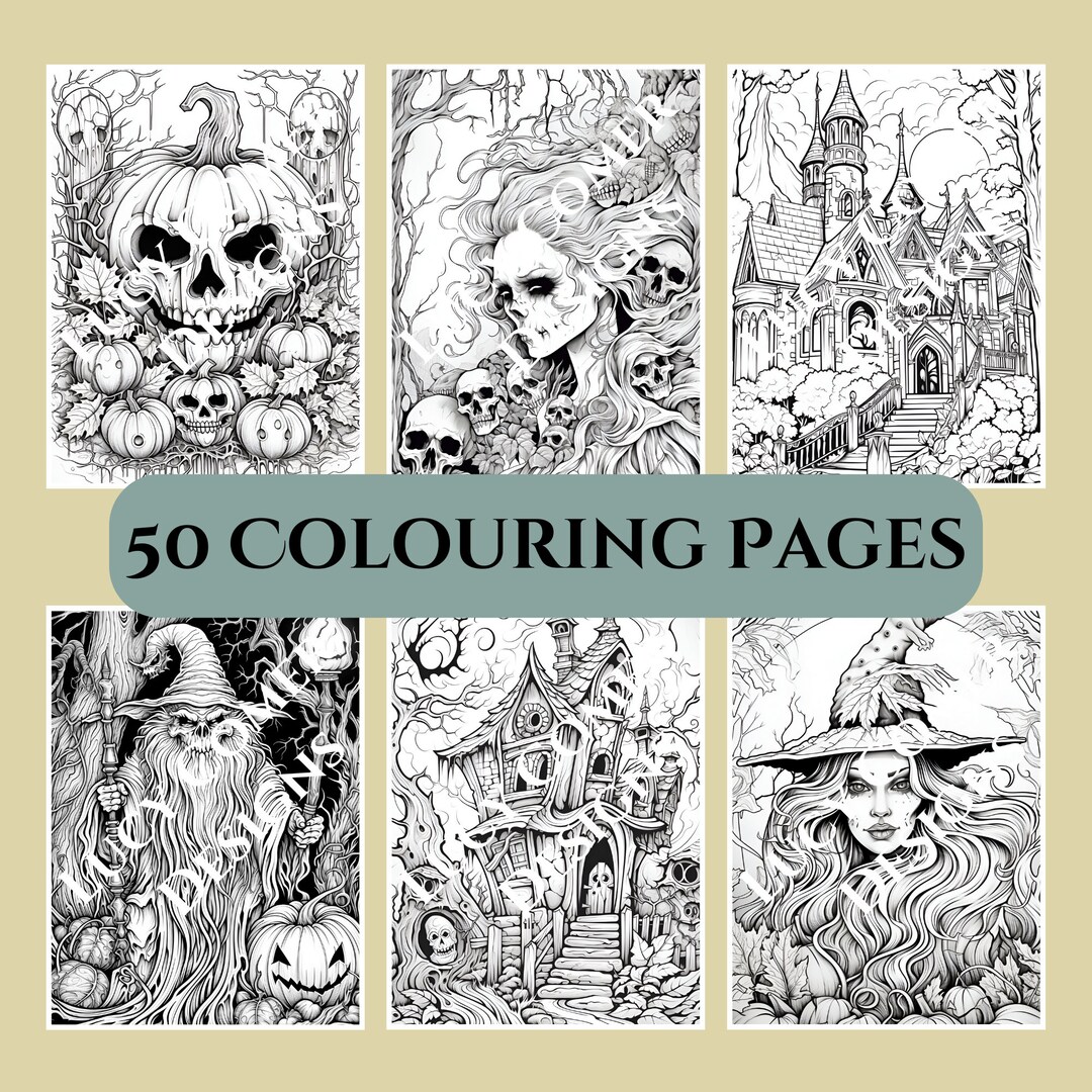 50 Halloween Colouring Pages Instant Download Printable Coloring Book ...
