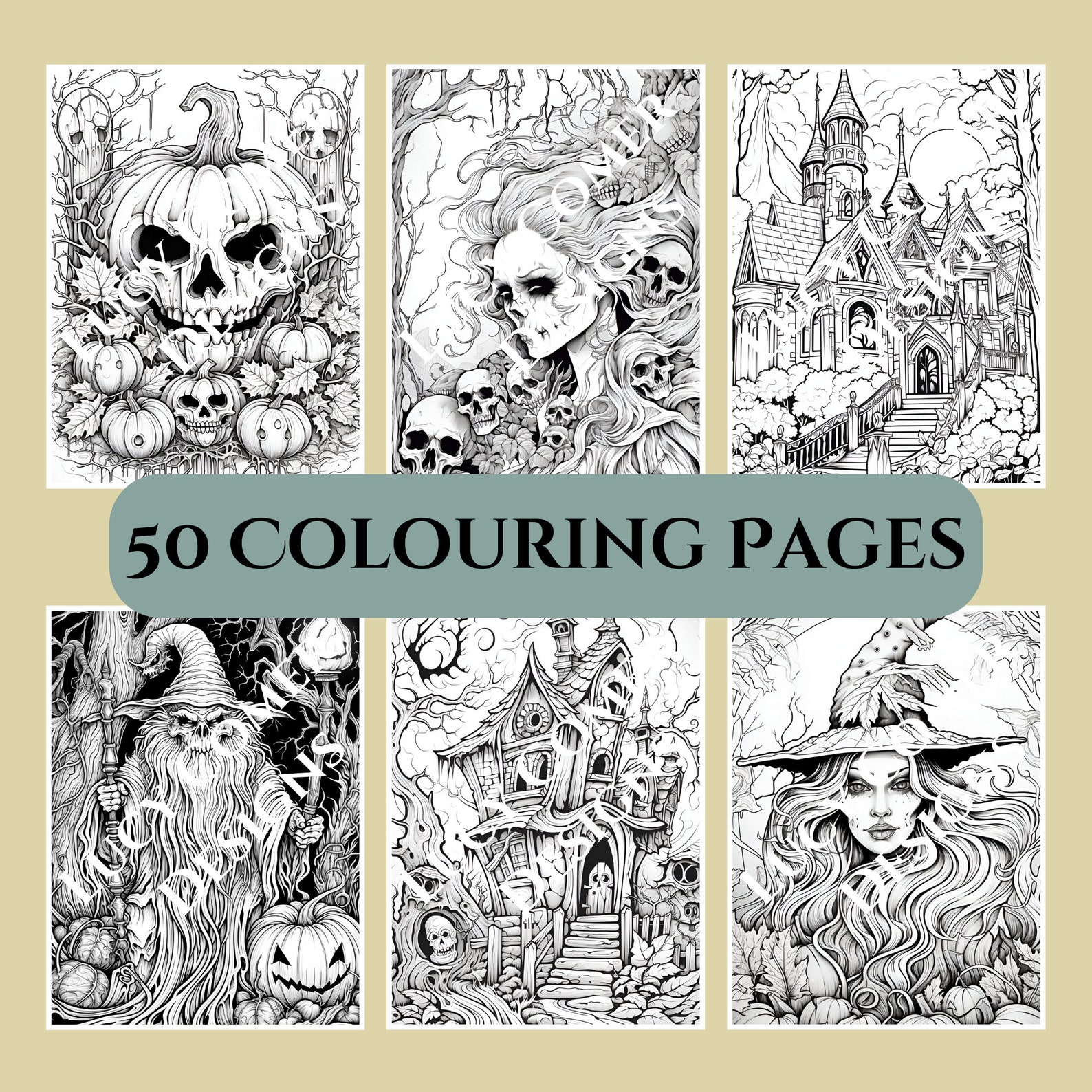 50 Halloween Colouring Pages Instant Download Printable Coloring Book ...