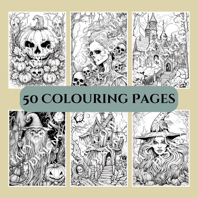 50 Halloween Colouring Pages Instant Download Printable Coloring Book ...