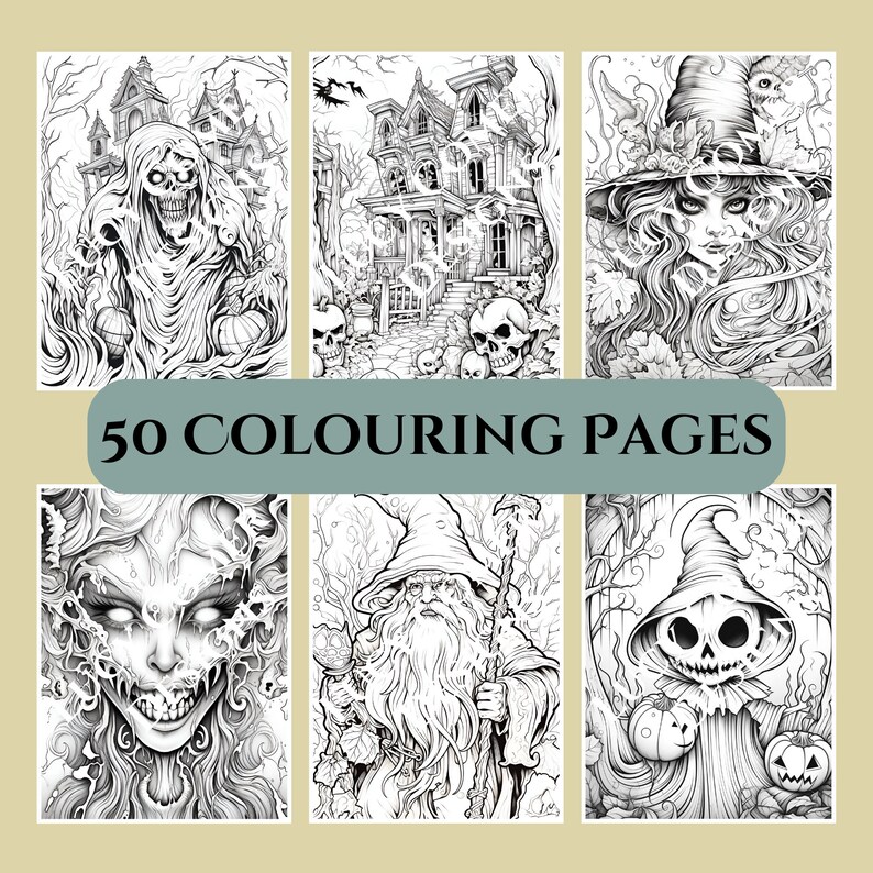 50 Halloween Colouring Pages Instant Download Printable Coloring Book ...