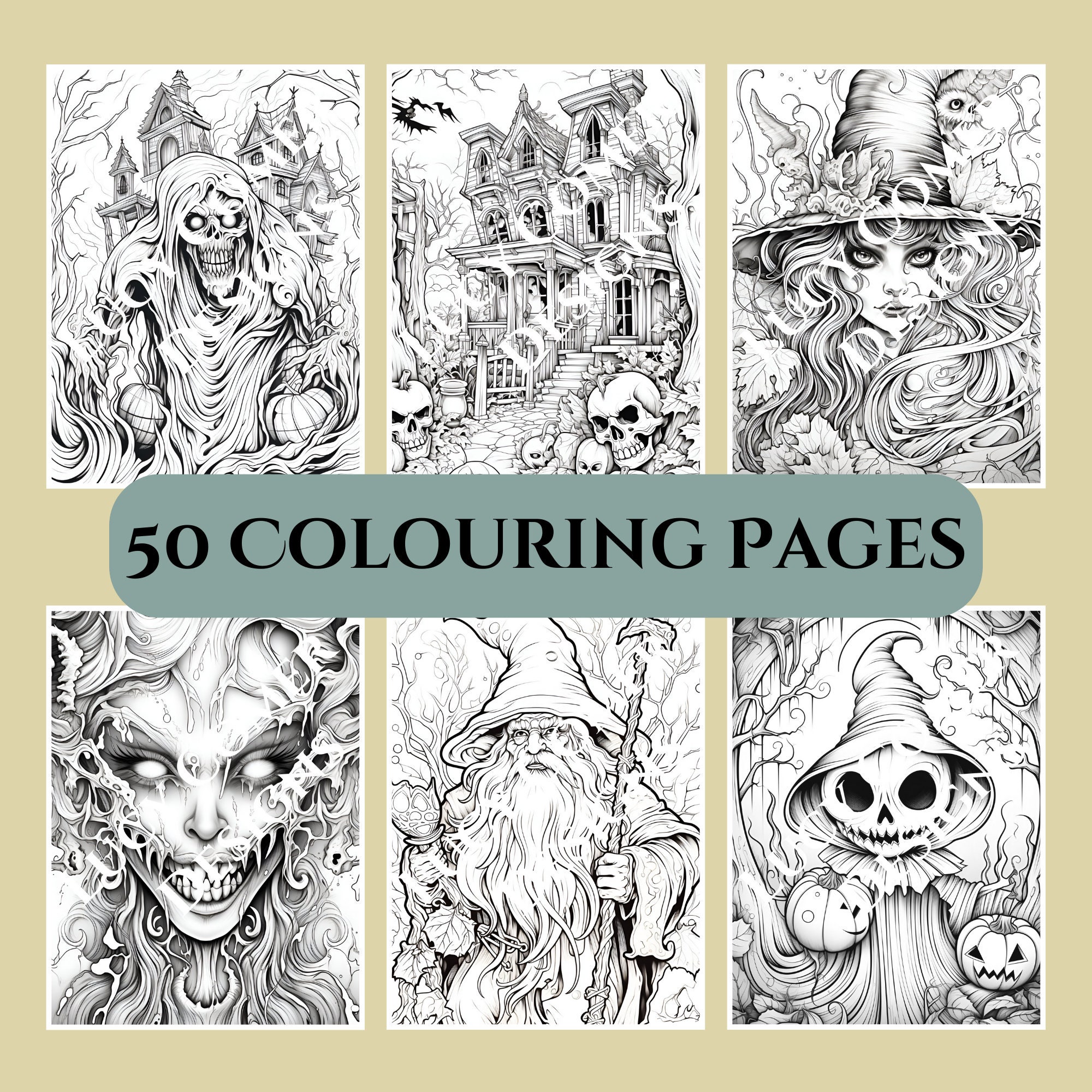 50 Halloween Colouring Pages Instant Download Printable Coloring Book ...