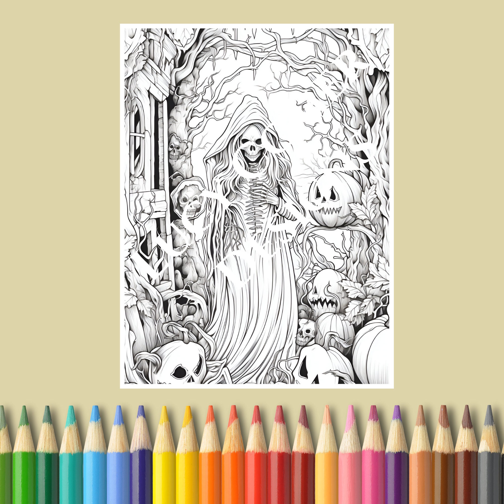 50 Halloween Colouring Pages Instant Download Printable Coloring Book ...