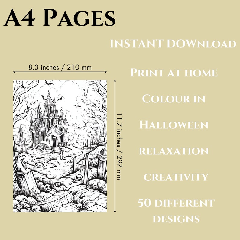 50 Halloween Colouring Pages Instant Download Printable Coloring Book ...